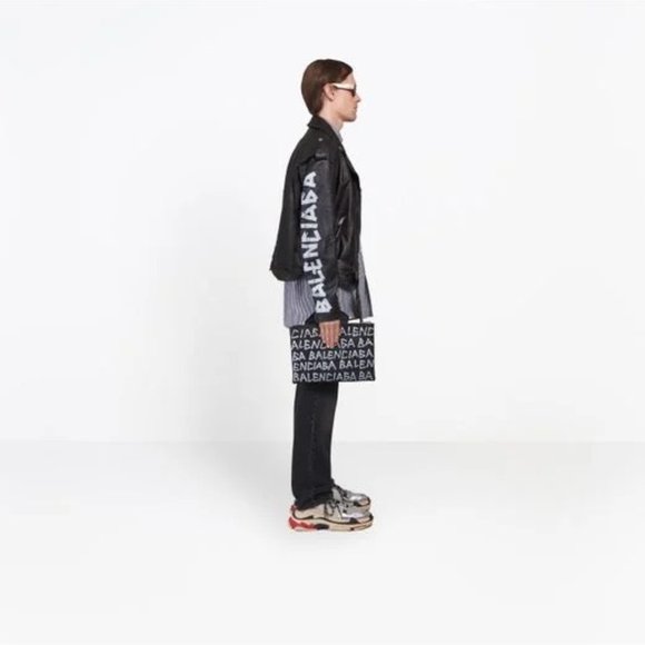Balenciaga | Jackets & Coats | 29 Balenciaga Painted Logo Sleeve Graffiti Heavy Leather Moto ...
